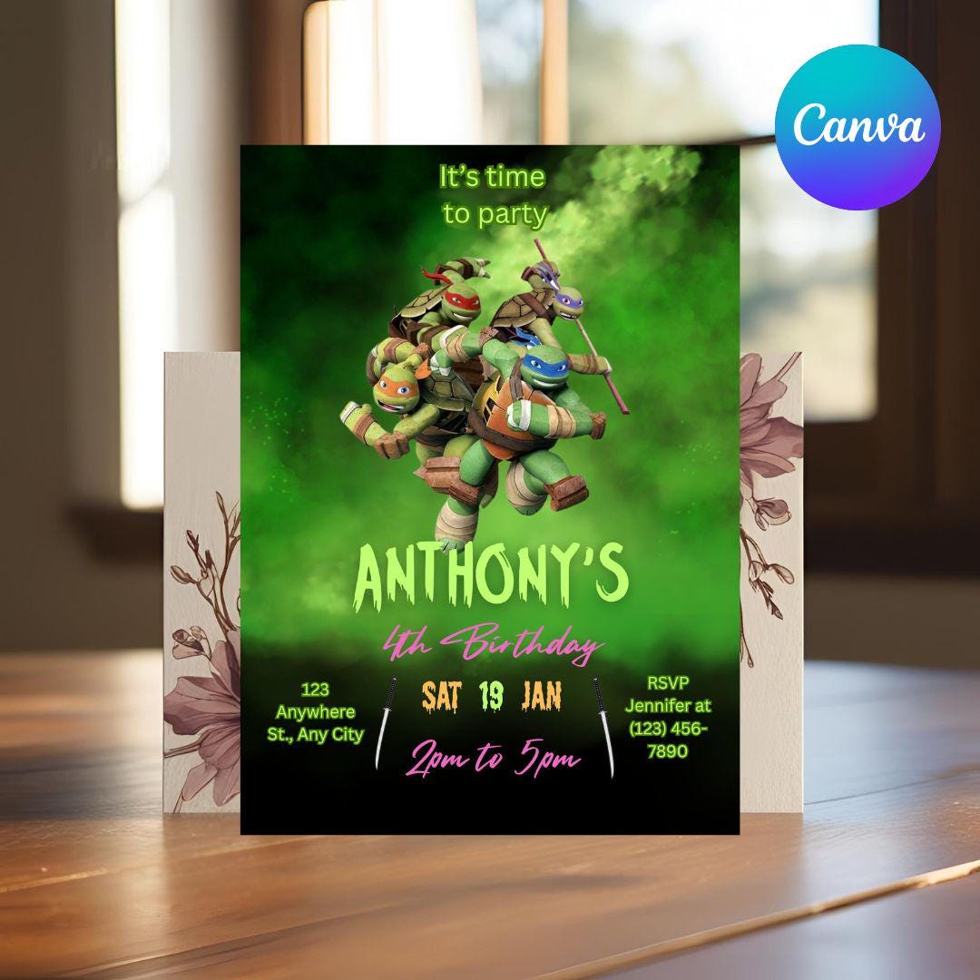 Editable Ninja Turtle Birthday Invitation Template, Printable Ninja ...
