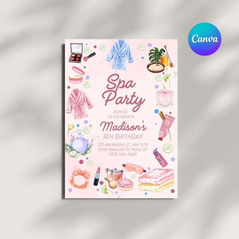 Spa Party Invitation, Girls Spa Birthday Invitation, Tween Birthday Spa ...