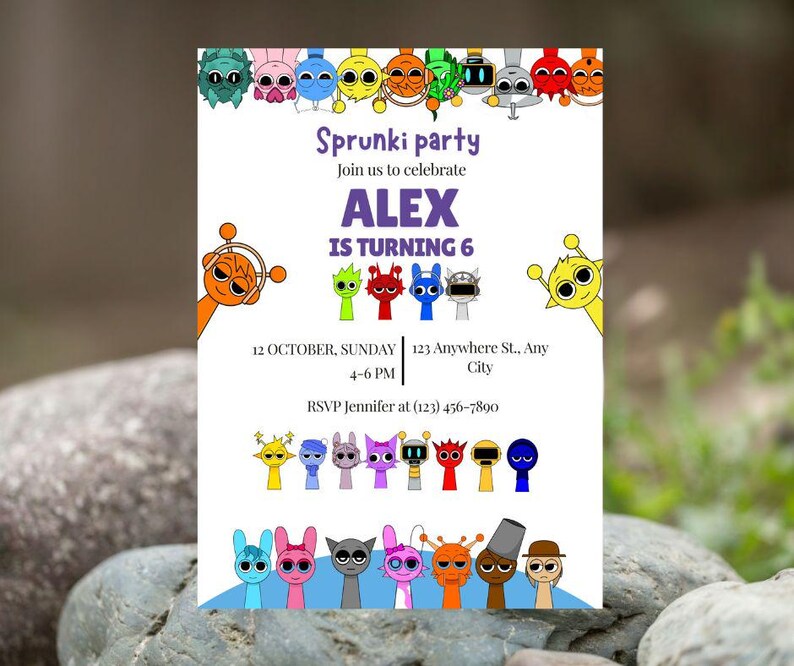 Invitación de cumpleaños de Sprunki de Incredibox: Invitación editable ...
