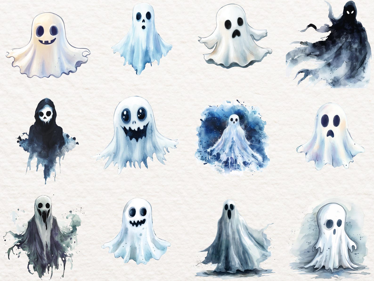 Watercolor Ghost Clipart Bundle – 30 PNG Images | Cute Halloween ...
