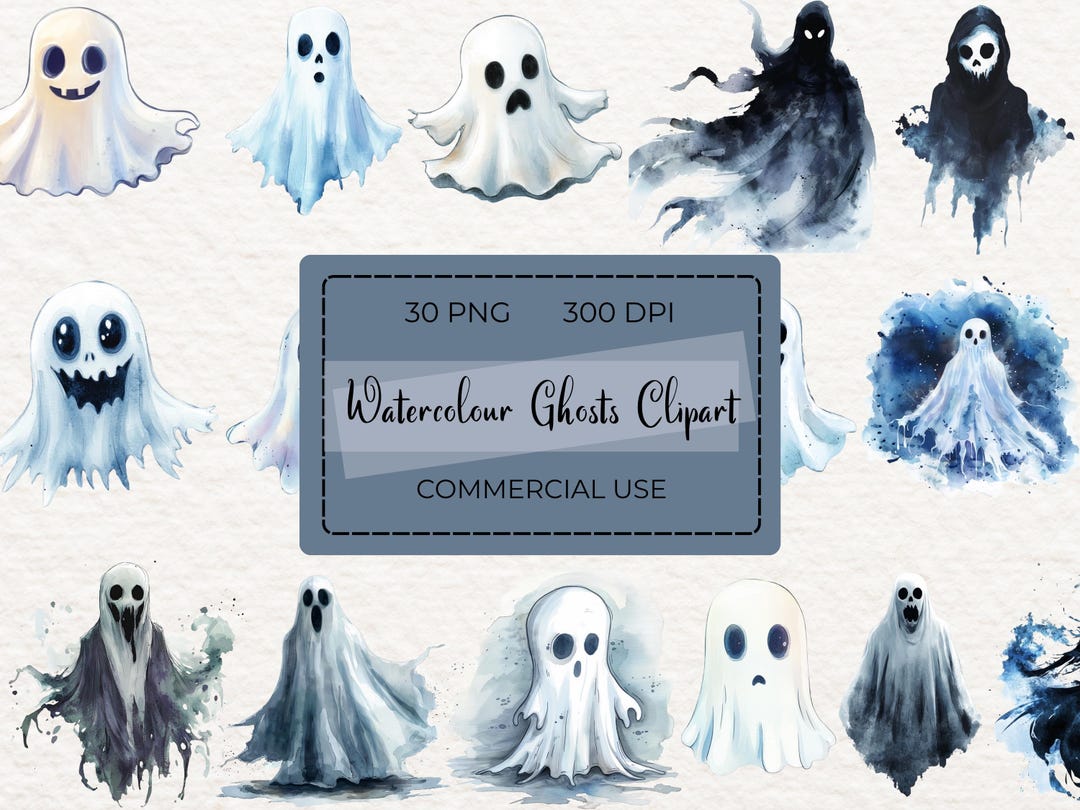 Watercolor Ghost Clipart Bundle – 30 PNG Images | Cute Halloween ...
