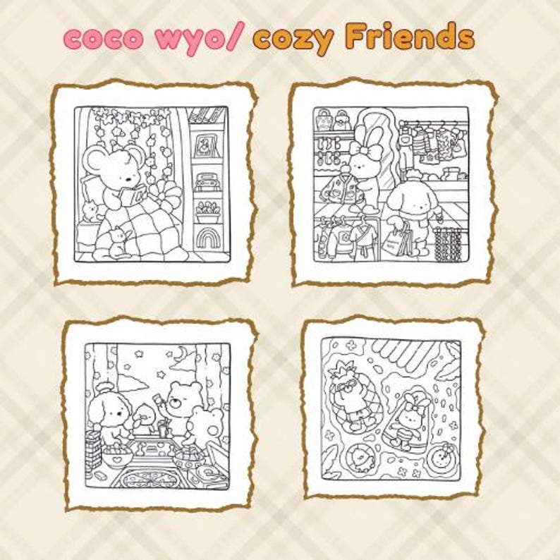Coco Wyo Cozy Friends Coloring Book PDF, 40 Printable Pages, Cute and ...