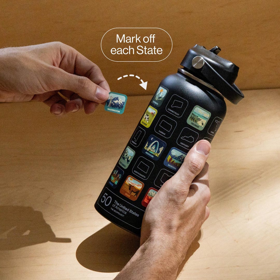 50 States Checklist Bottle With Stickers, Fifty States Bucket List ...
