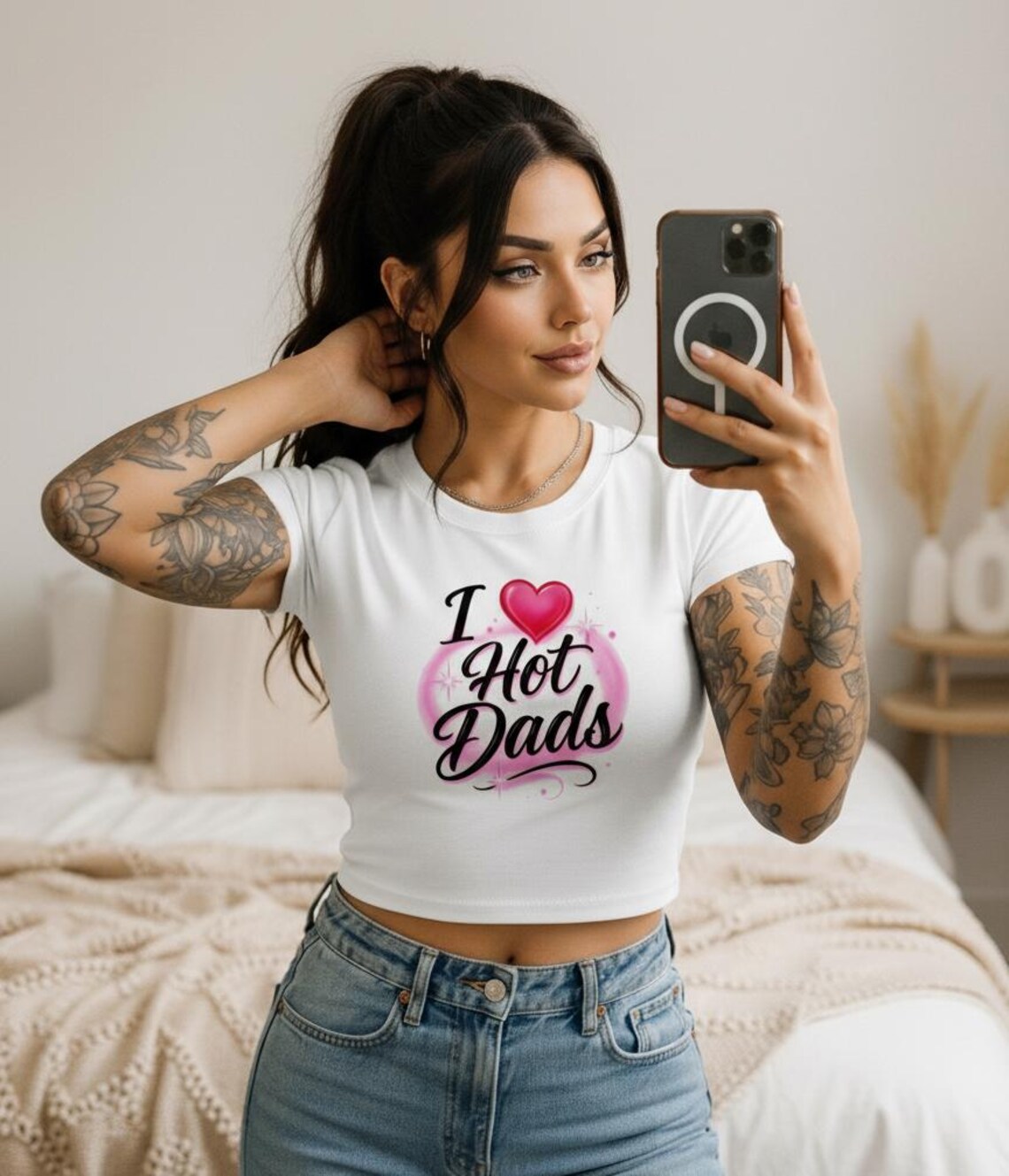 I Heart Hot Dads Crop Top, Cheeky Concert Tee, Trend-core Fashion, Y2K ...