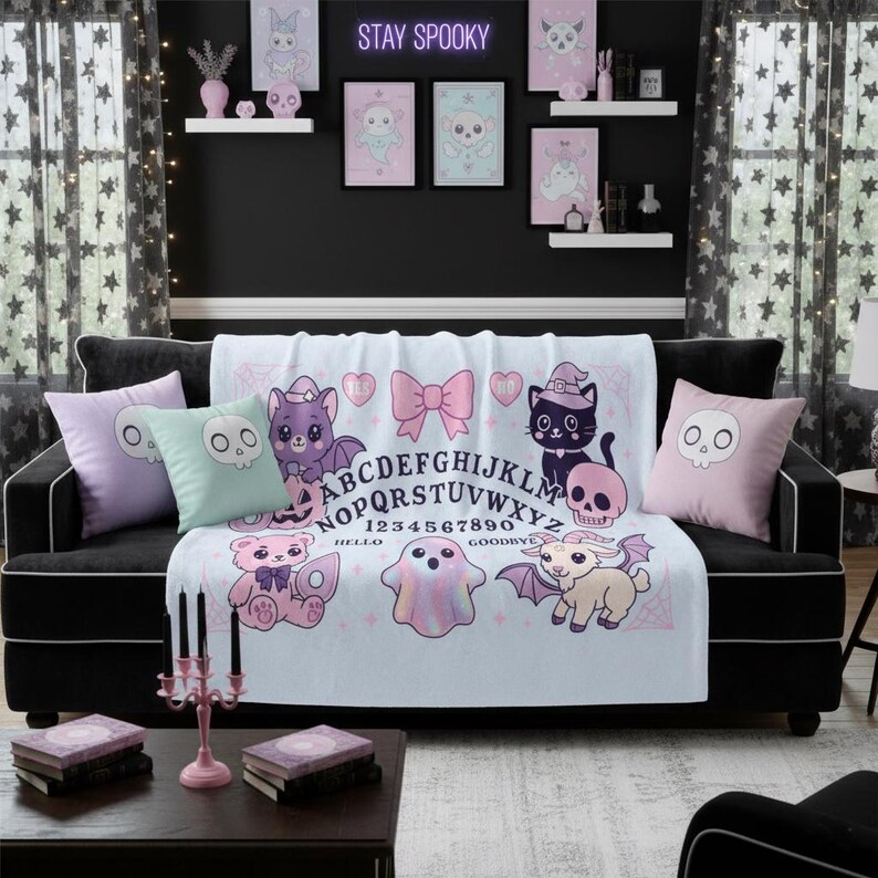 Pastel Goth Halloween Plush Blanket, Occult Blanket, Kawaii Ouija Board ...