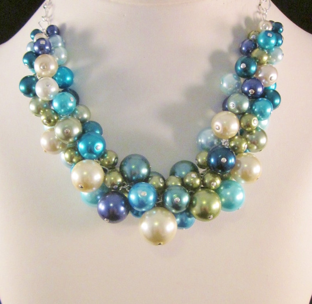 Collar de perlas azul verdosas: joyería nupcial ajustable - Etsy España