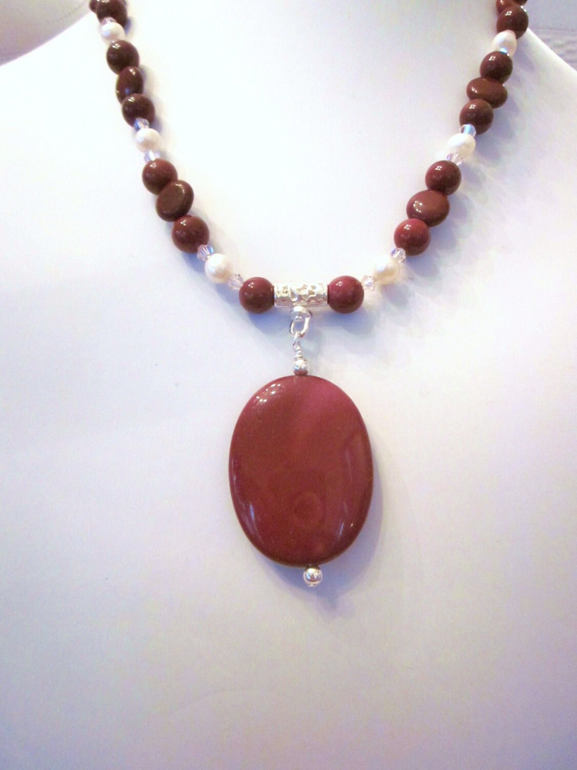 Beautiful, Bright, Burgundy Necklace, Swarovski Crystals, Fresh Water ...