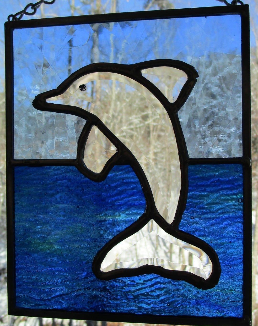 Beveled Glass Dolphin Suncatcher: Sapphire Blue Stained Glass Panel - Etsy
