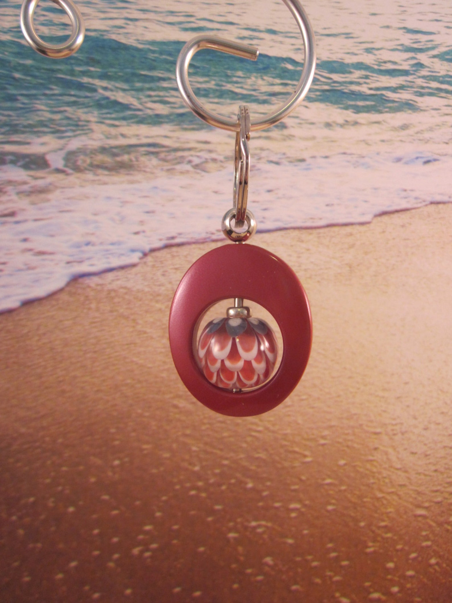 Key Ring Dark Red Enameled Metal Lotus Blossom Beaded - Etsy