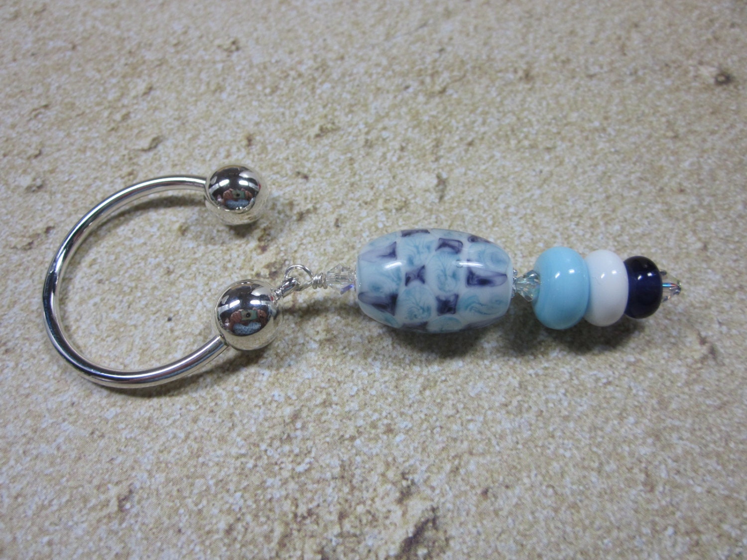 Key Ring, Silver, Glass Beaded, Artisan Lampwork Glass, Hand Crafted ...