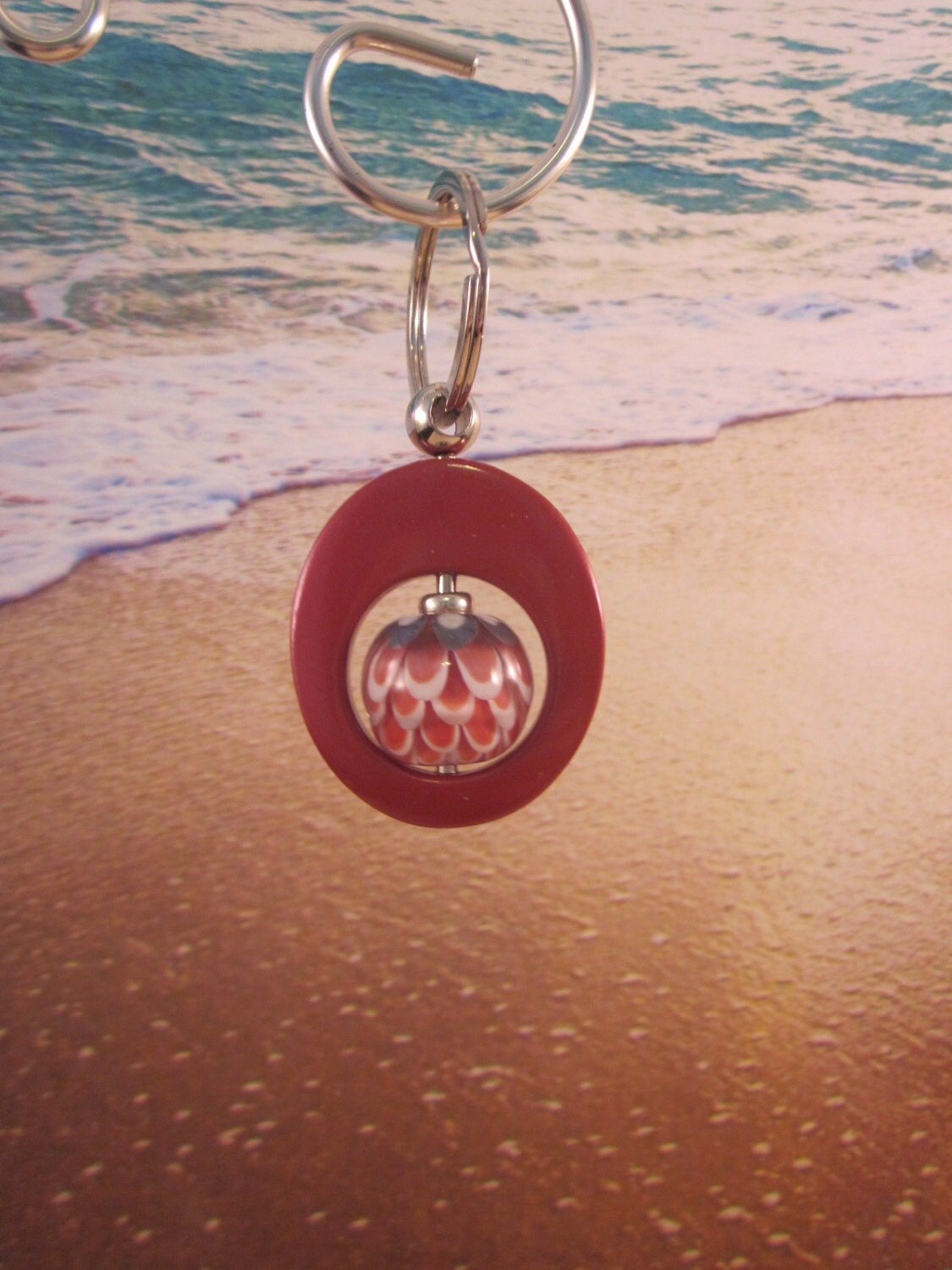 Key Ring Dark Red Enameled Metal Lotus Blossom Beaded - Etsy