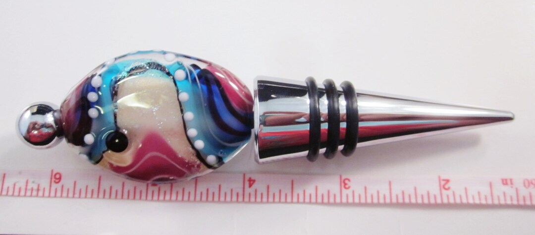 Art Deco Lampwork Glass Wine Stopper: Handcrafted Beaded Bottle Decor - Etsy