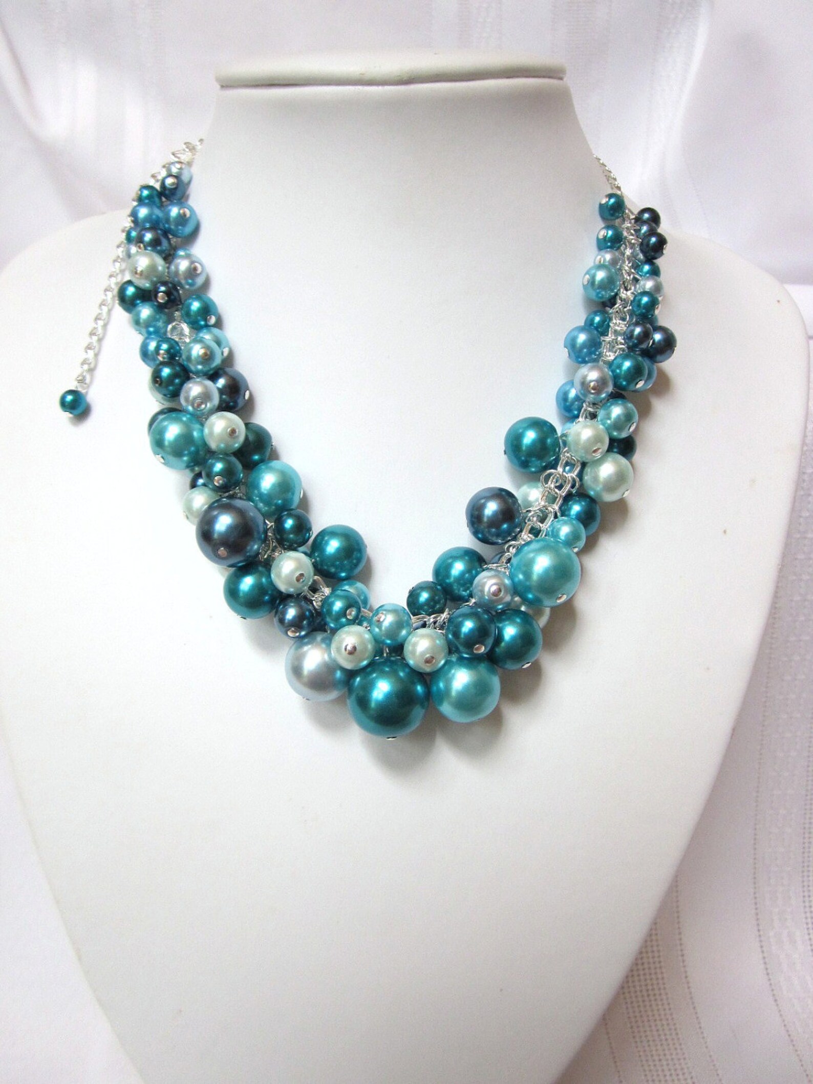 Pearl Cluster Necklace Set in "shades of Blue" - Custom, Made-to-order ...
