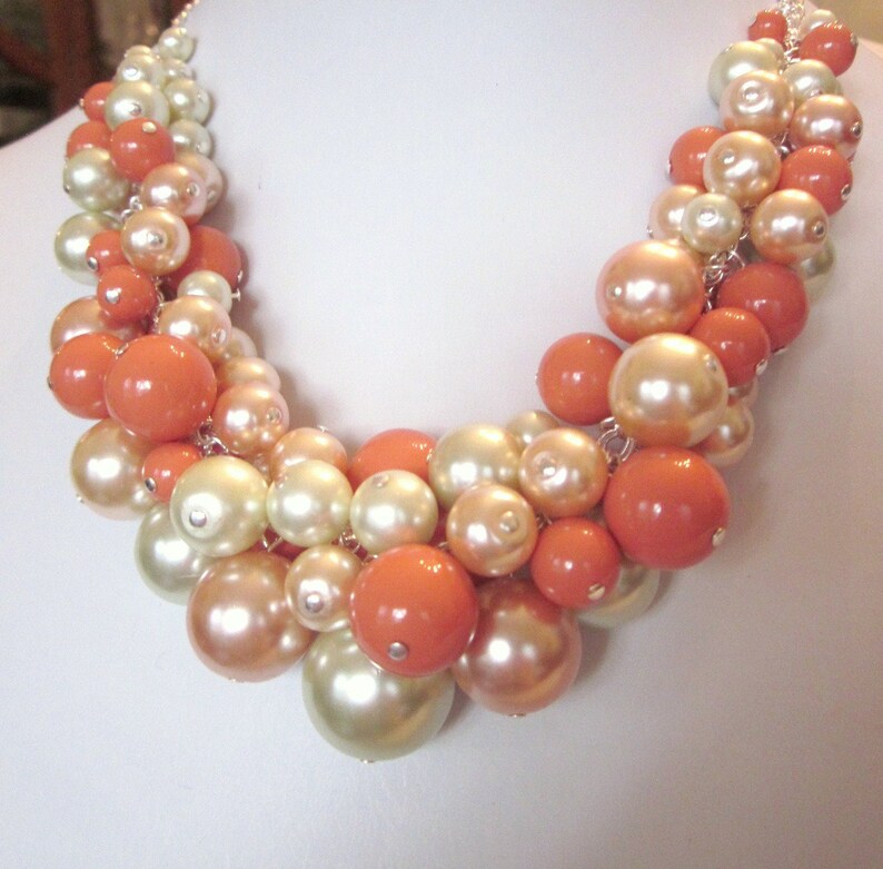 Pearl Cluster Necklace Set in Ivory Coral and Peach Glass | Etsy