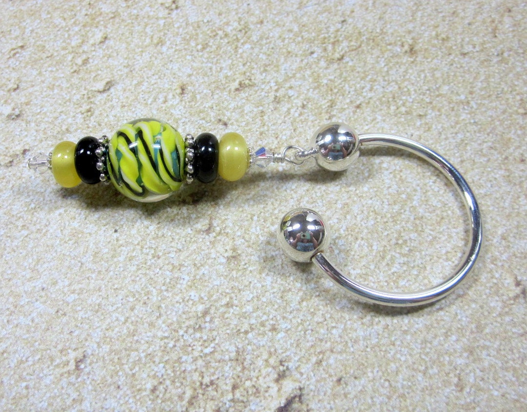 Key Ring, Silver, Glass Beaded, Artisan Lampwork Glass, Hand Crafted ...