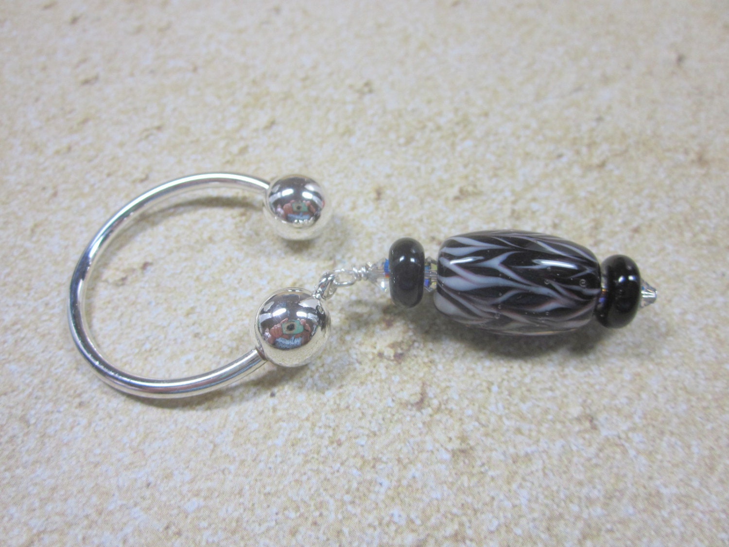 Key Ring, Silver, Glass Beaded, Artisan Lampwork Glass, Hand Crafted ...