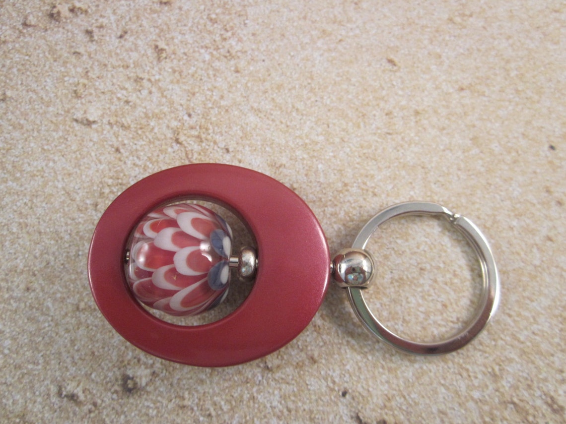 Key Ring Dark Red Enameled Metal Lotus Blossom Beaded - Etsy