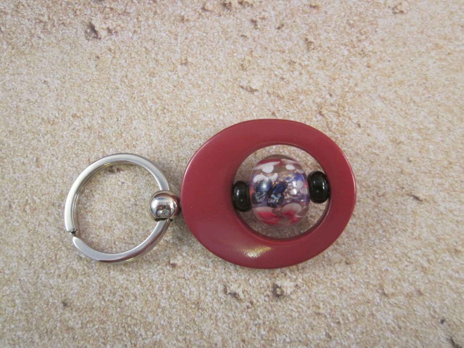 Key Ring Dark Red Enameled Metal Beaded Artisan Lampwork - Etsy