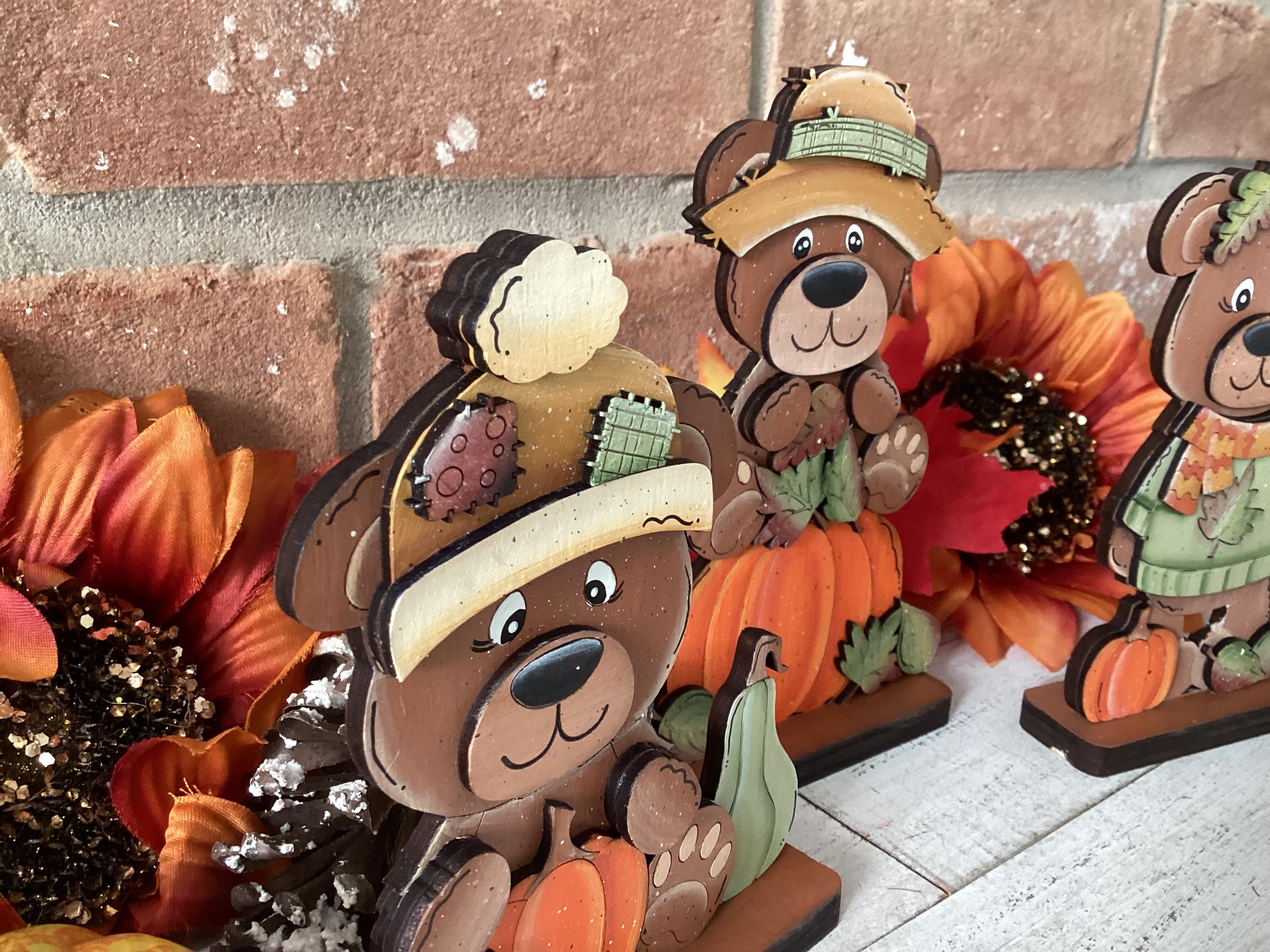 Hand-painted Fall Bear: Rustic Pumpkin Decor - 6" Shelf Sitter - Etsy