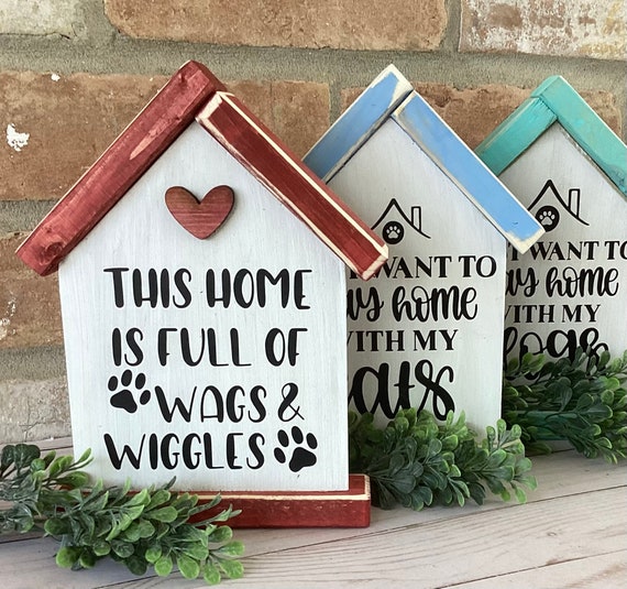 Wood House Wags & Wiggles Home Decor Shelf Sitter Tiered - Etsy