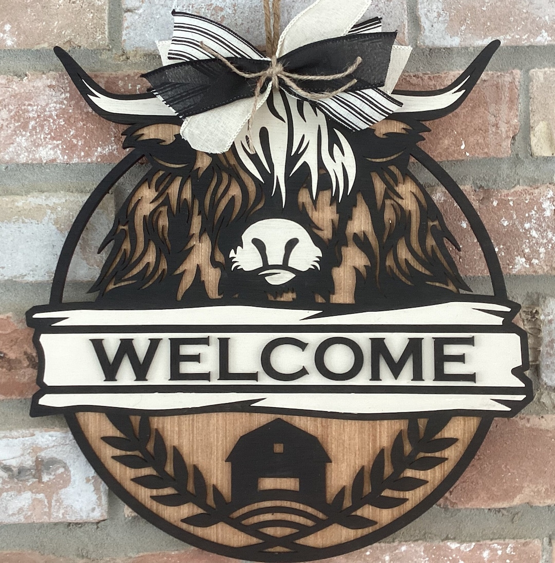 Highland Cow Sign, Highland Cow Decor, Highland Cow Welcome, Farmhouse ...