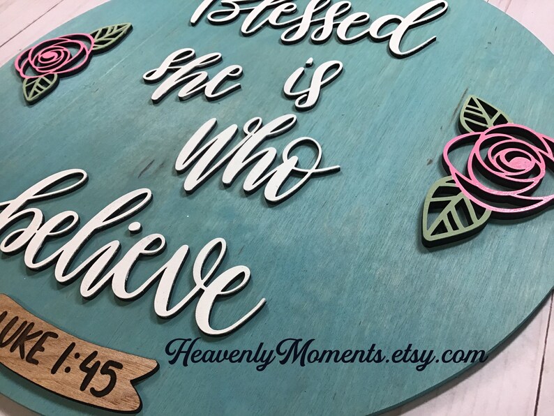 Custom Round Wood Scripture Sign Blessed is She Luke 1:45 | Etsy