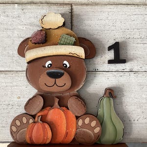 Hand-painted Fall Bear: Rustic Pumpkin Decor - 6" Shelf Sitter - Etsy