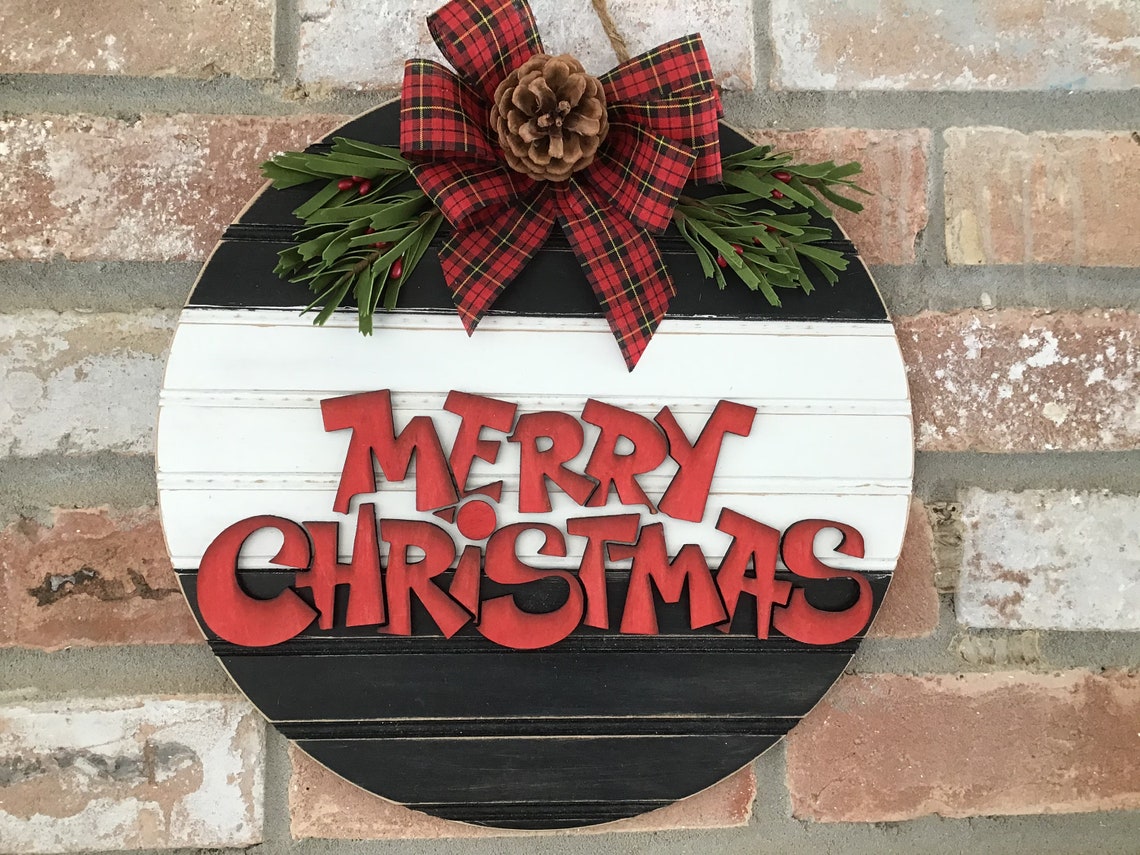 Merry Christmas Sign 14 Round Door Sign Christmas - Etsy