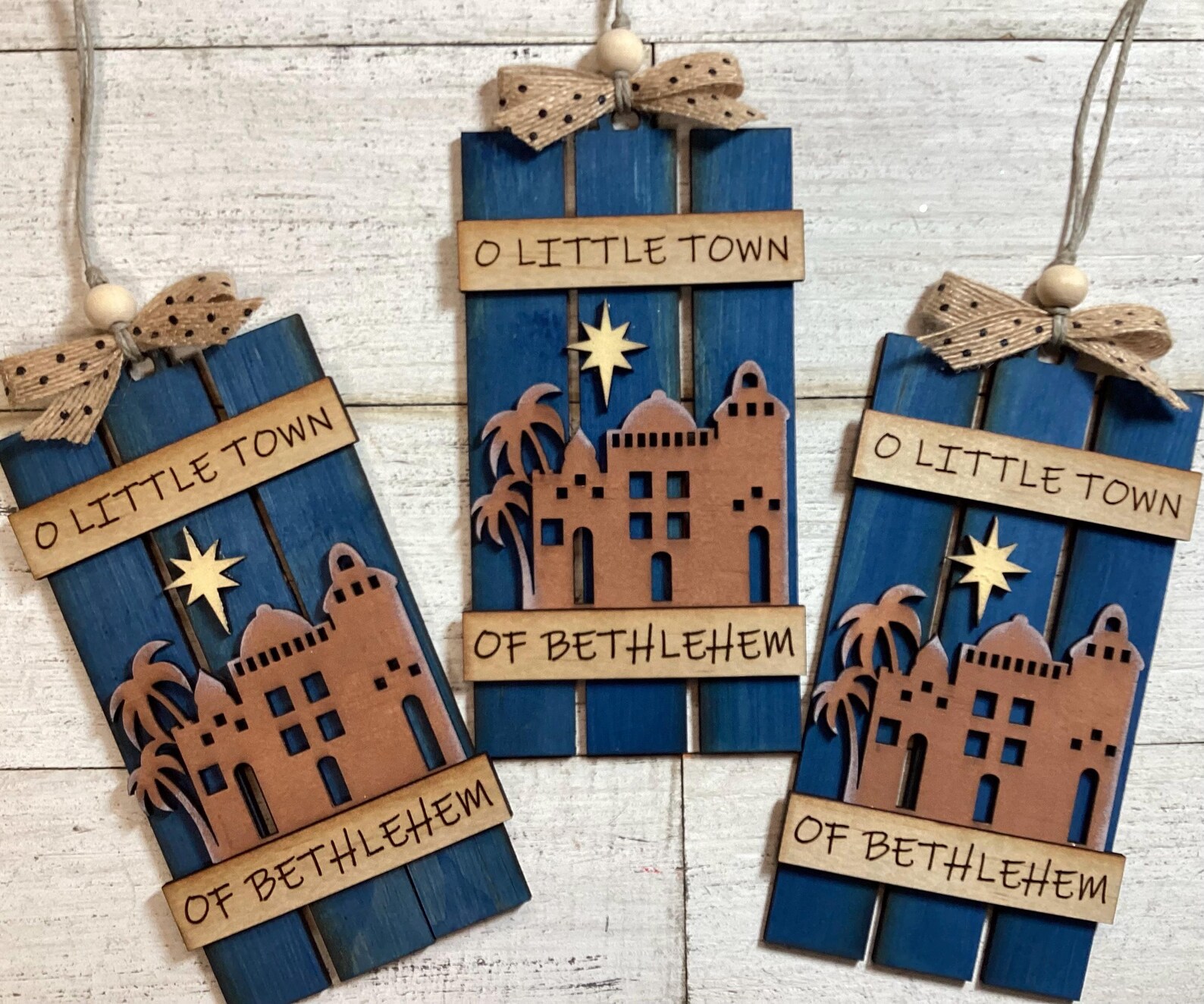 Hand Painted Bethlehem Christmas Ornament: Rustic Farmhouse Decor - Set ...