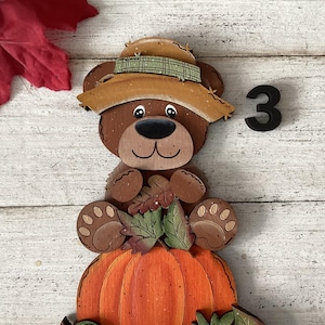 Hand-painted Fall Bear: Rustic Pumpkin Decor - 6" Shelf Sitter - Etsy