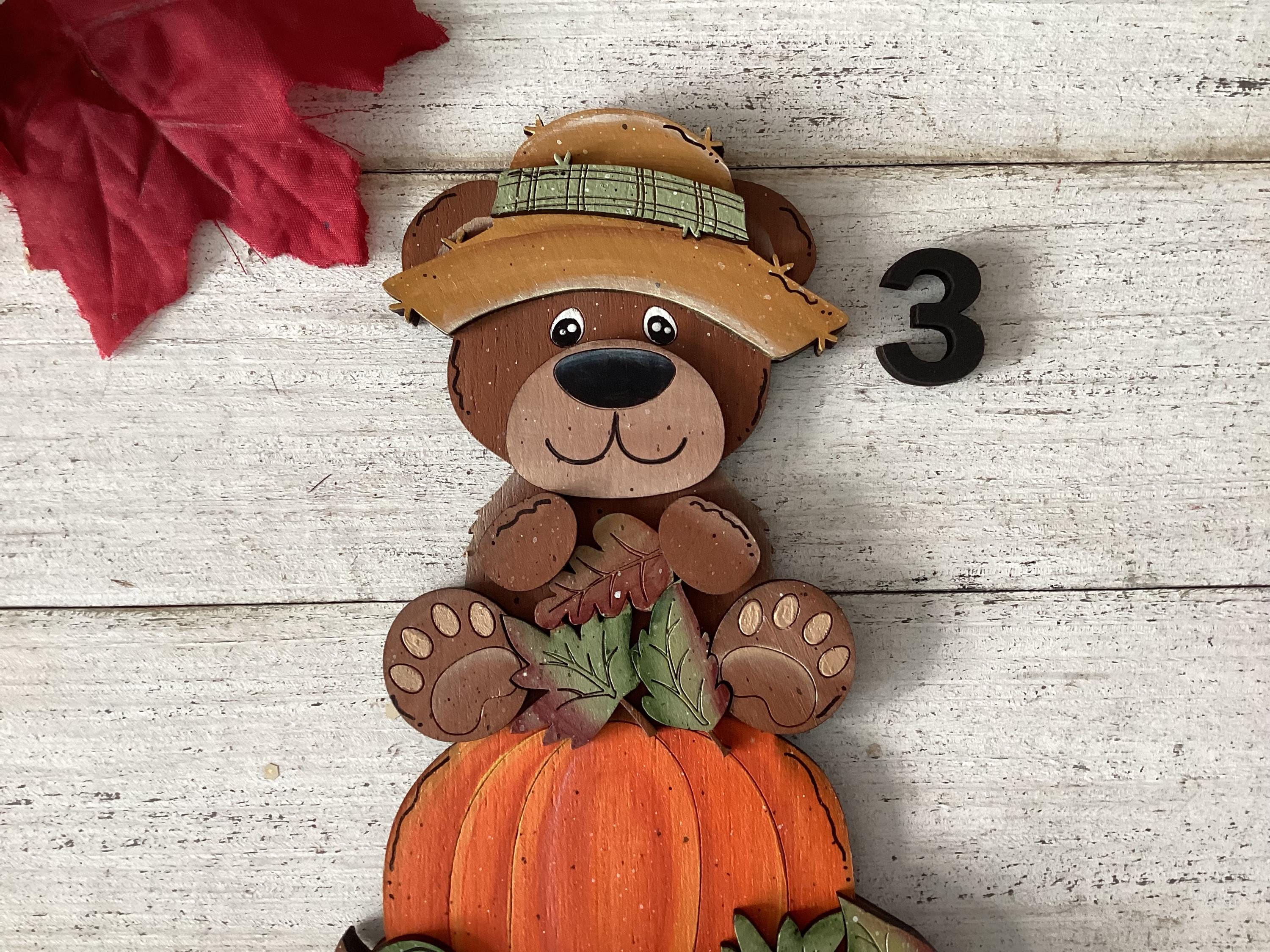 Hand-painted Fall Bear: Rustic Pumpkin Decor - 6" Shelf Sitter - Etsy
