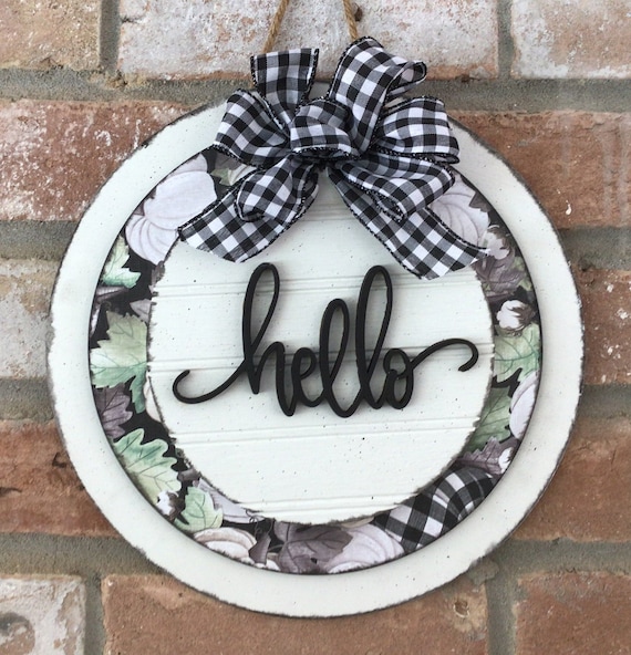 Hello Sign Round Wood Sign Farmhouse Sign Rustic Sign | Etsy