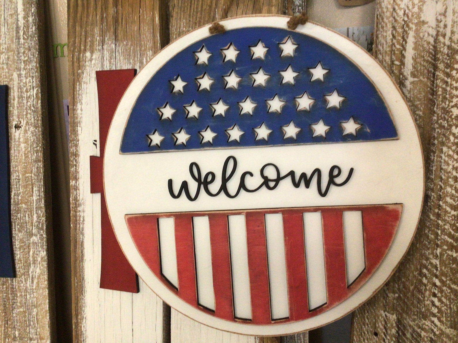 Patriotic Welcome Sign Custom Round Wood Sign Wall Decor - Etsy