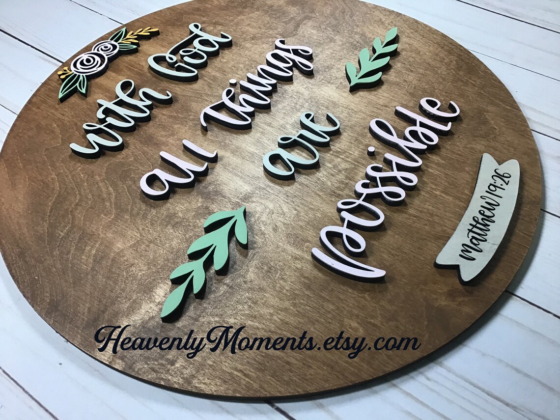 Custom Round Wood Scripture Sign All Things Possible Matthew | Etsy