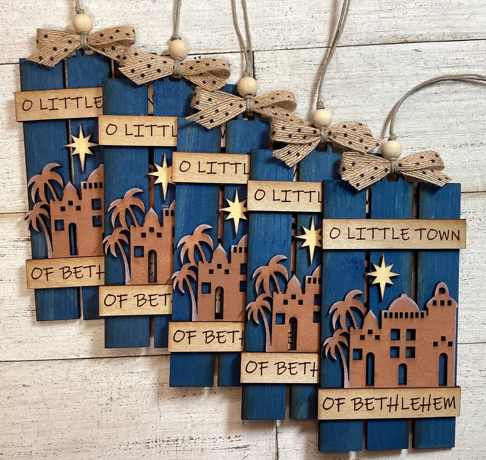 Hand Painted Bethlehem Christmas Ornament: Rustic Farmhouse Decor - Set ...