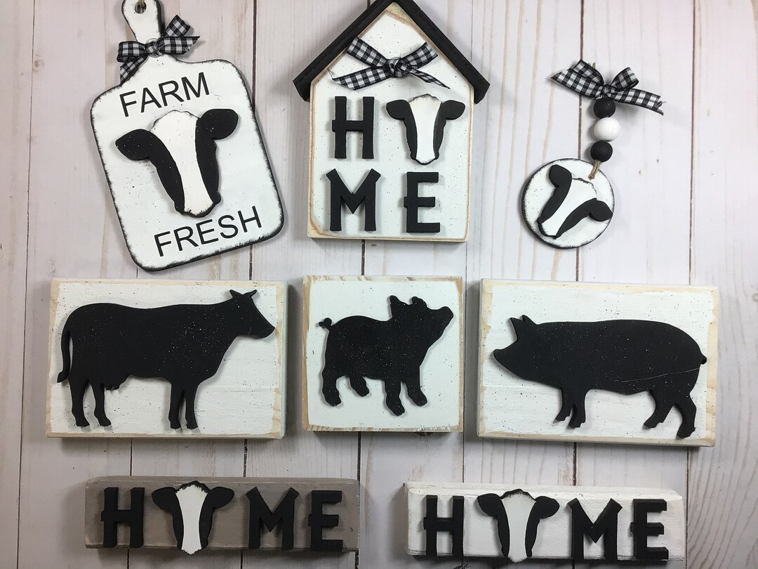 Farmhouse Blocks BUNDLE Set of 3 Farmhouse Cow Tiered Tray Decor, Shelf ...