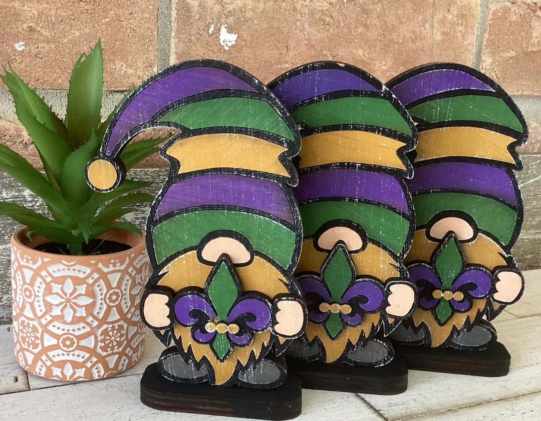 Mardi Gras Gnome, Mardi Gras Decor Tiered Tray Decor, Shelf Decor Tray ...