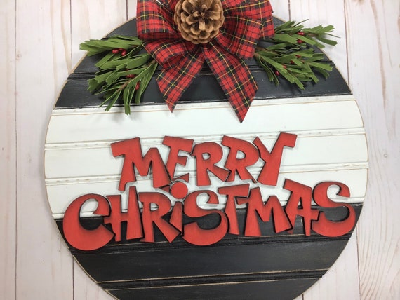 Merry Christmas sign 14 round door sign Christmas | Etsy