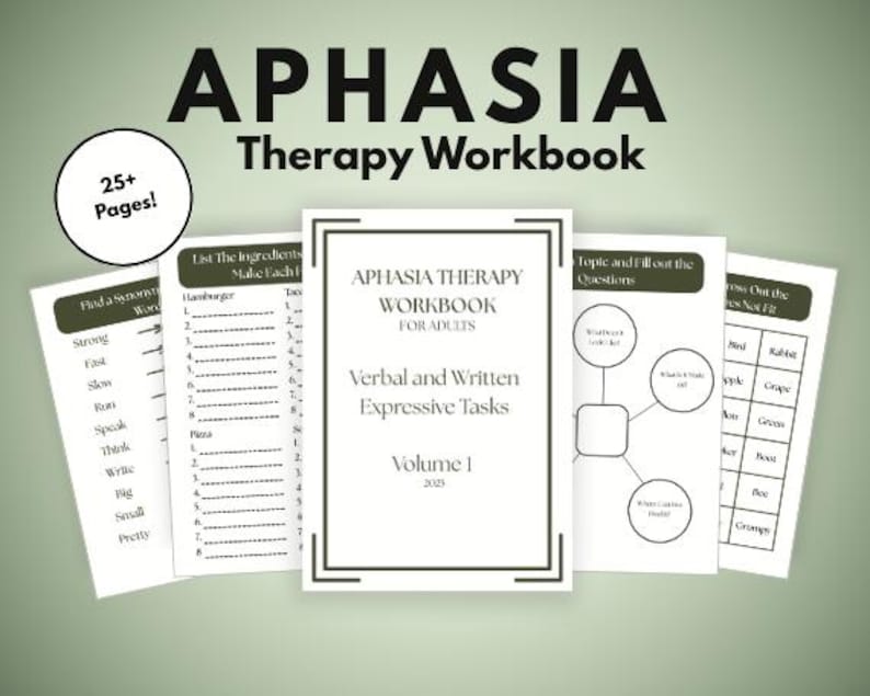 Printable Aphasia Therapy Workbook: Speech Recovery Activities (PDF ...