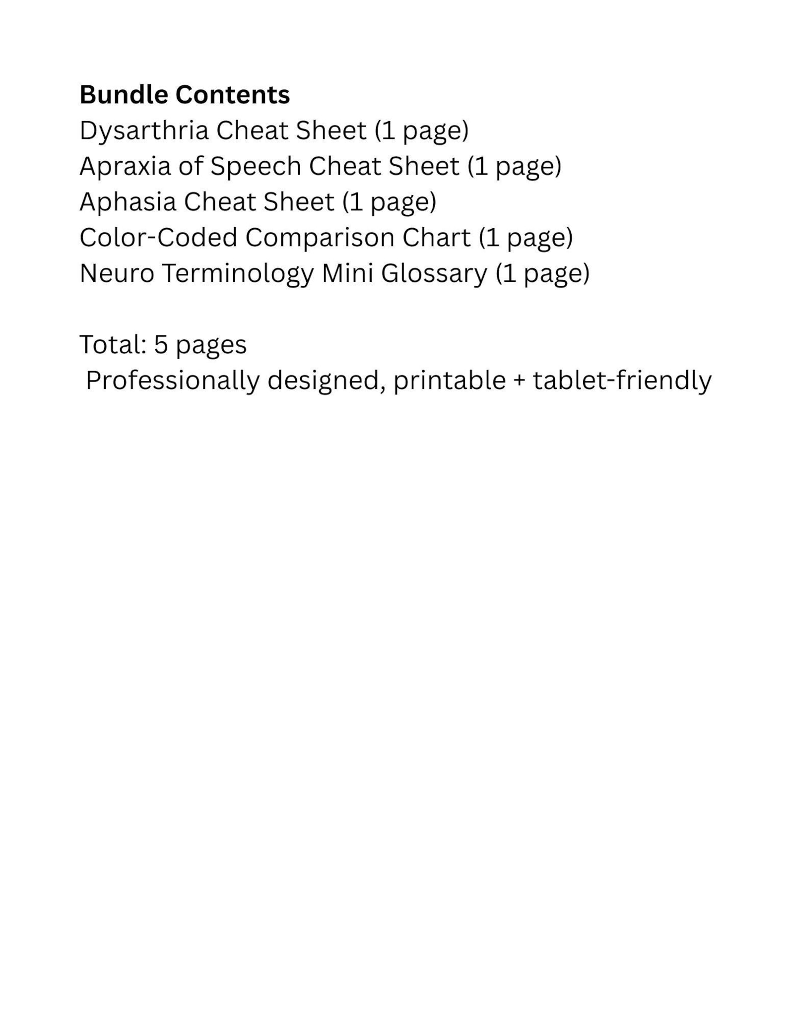 SLP Neuro Cheat Sheet Bundle – Dysarthria, Apraxia, Aphasia (printable ...