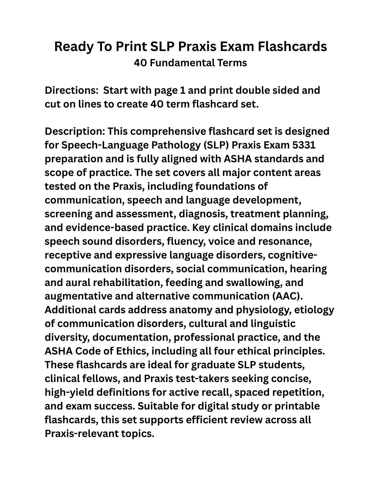 Comprehensive Flashcard Study Set for Speech-language Pathology (SLP ...