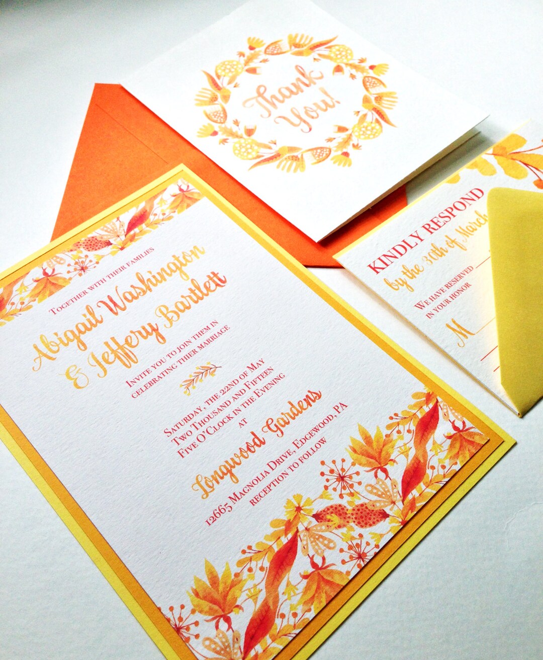 Yellow and Orange Floral Watercolor Wedding Invitations - Etsy