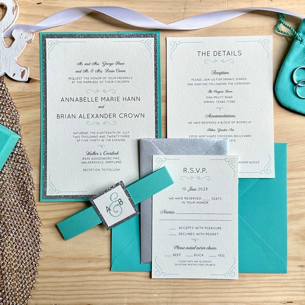 Teal Wedding Invitation - Etsy
