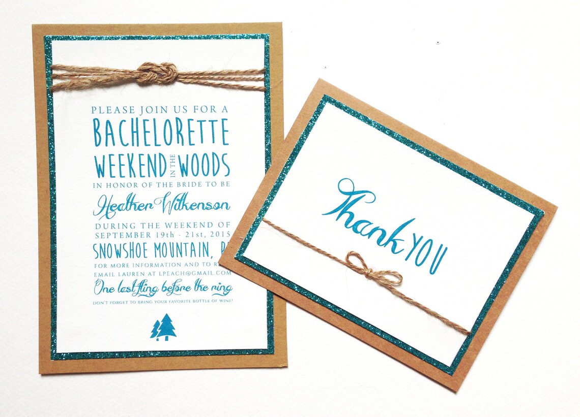 Bachelorette Weekend Invitations in Rustic Brown and Turquoise | Etsy