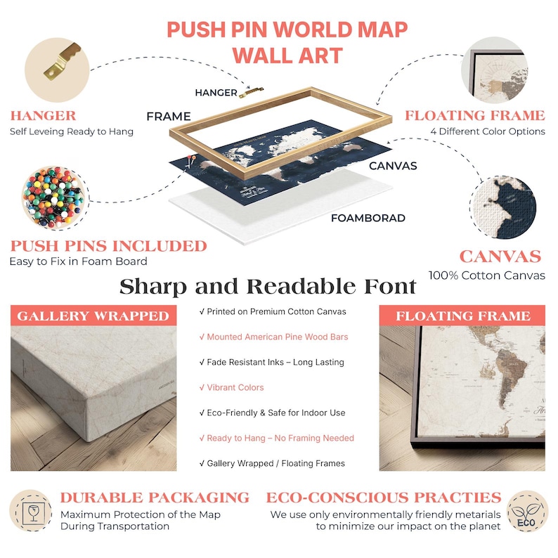 Customized Push Pin World Map Canvas Print, Vintage Blue Personalized ...