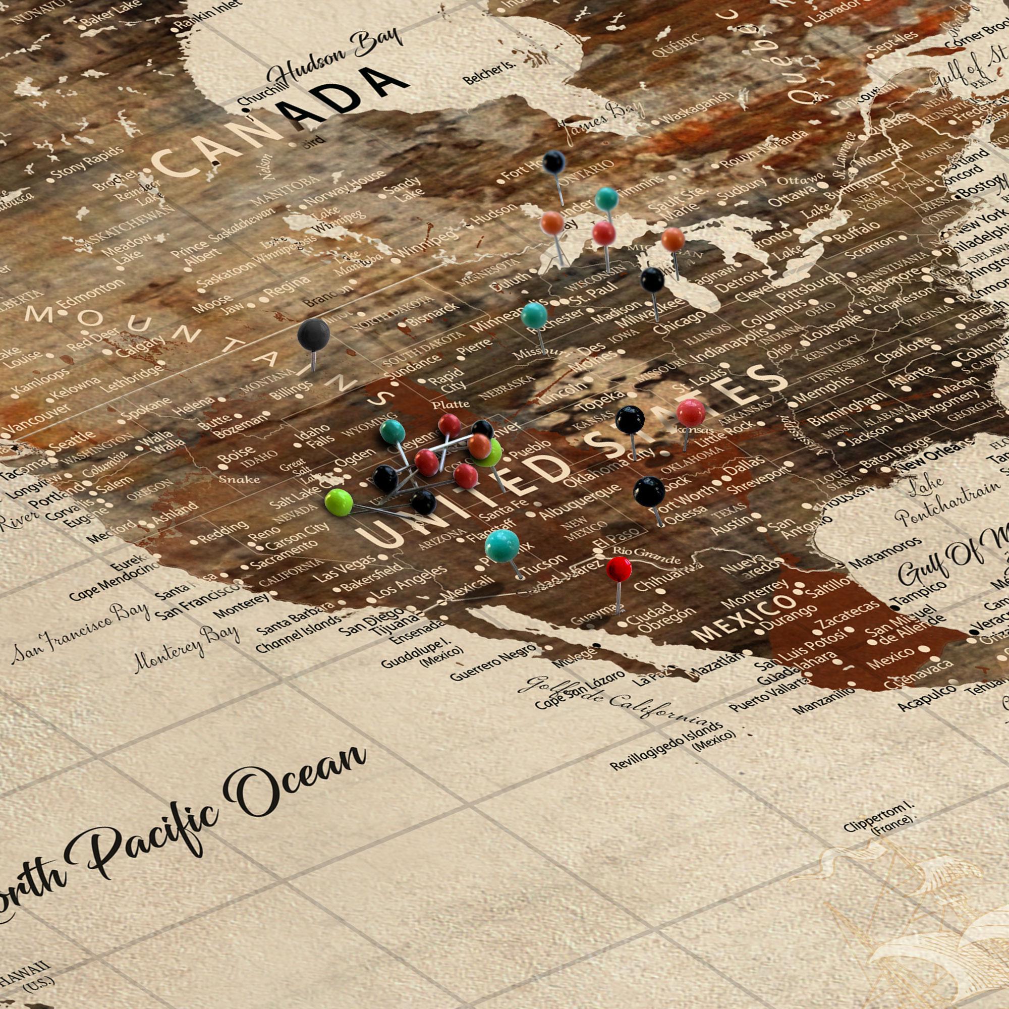 Personalized Push Pin World Map – Travel Tracker Canvas Wall Art Print ...
