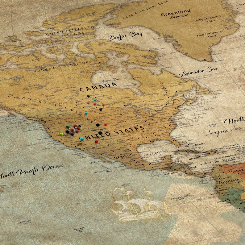 Personalized Push Pin World Map – Vintage Travel Canvas Print - Etsy