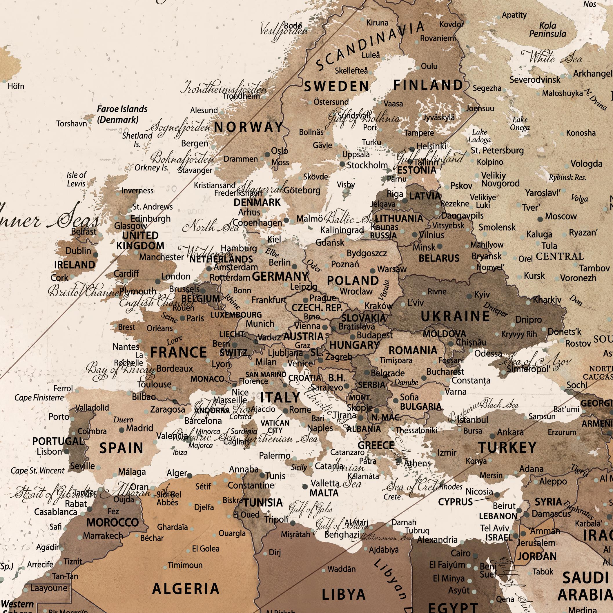 Vintage Customized Push Pin World Map Canvas Print, Personalized Travel ...
