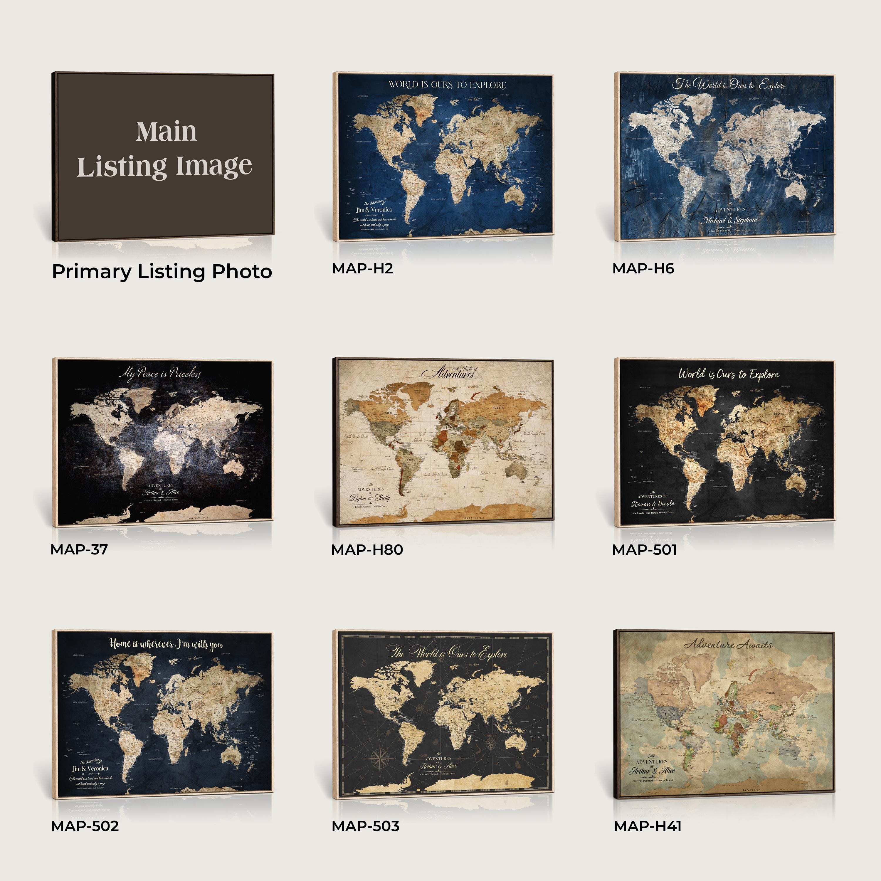 Personalized Push Pin World Map Canvas Print, Dark Blue Travel Art - Etsy