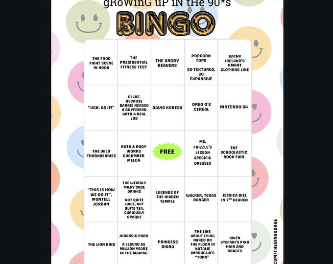 90's Bingo, 90's Party Game, 90's Birthday Party Game, 90's Baby, 90's ...